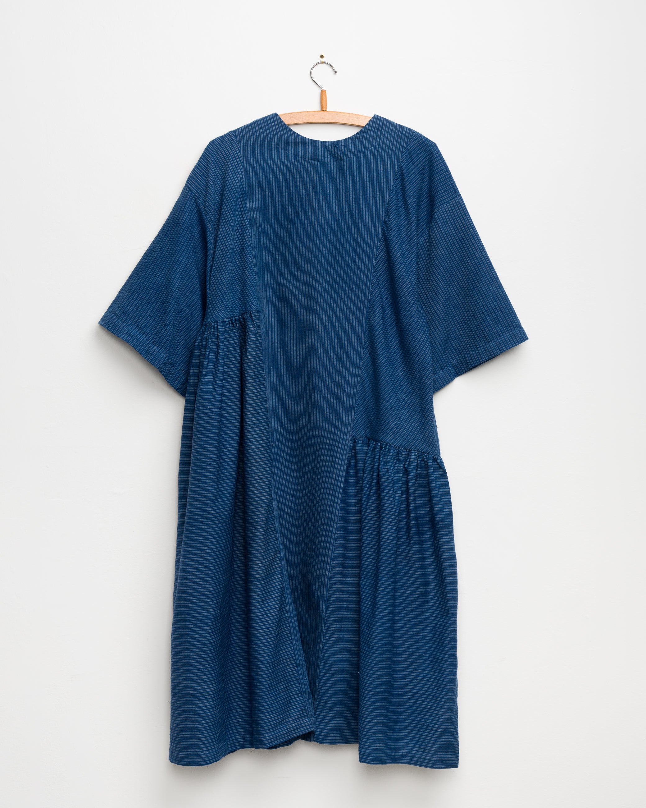 May Boxy Dress in Twill Indigo Stripes – Umber and Ochre